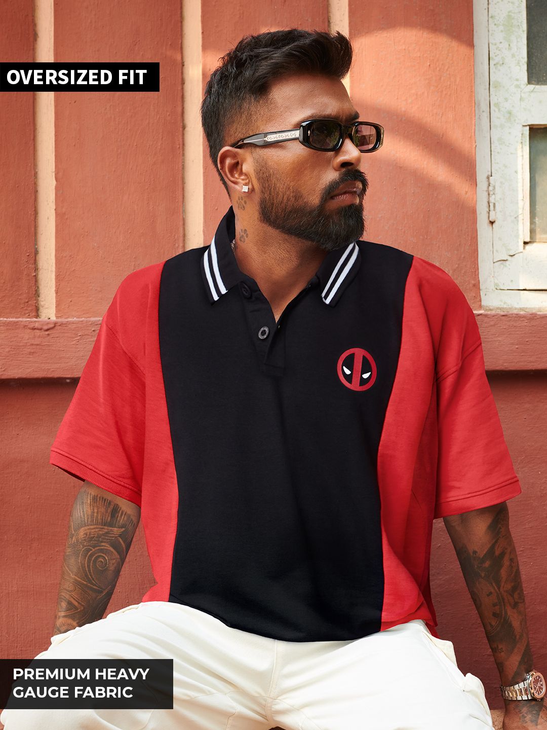 Buy Deadpool Logo V-Neck Oversized Polos Online