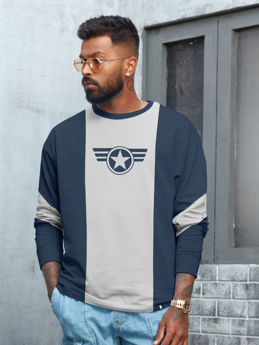 Buy Captain America: Colourblock Oversized Full Sleeve T-Shirt Online