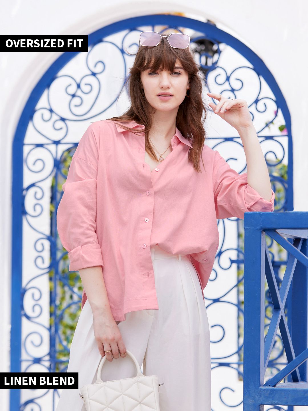Buy Solids: Pink Boyfriend Shirt Online