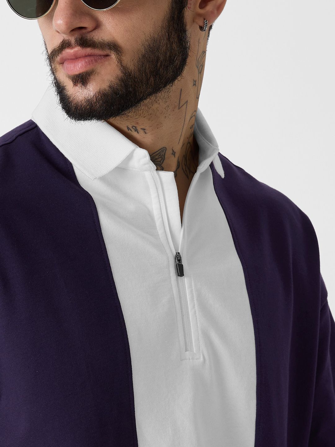 Buy Solids: White & Berry Colourblock Oversized Polo Online
