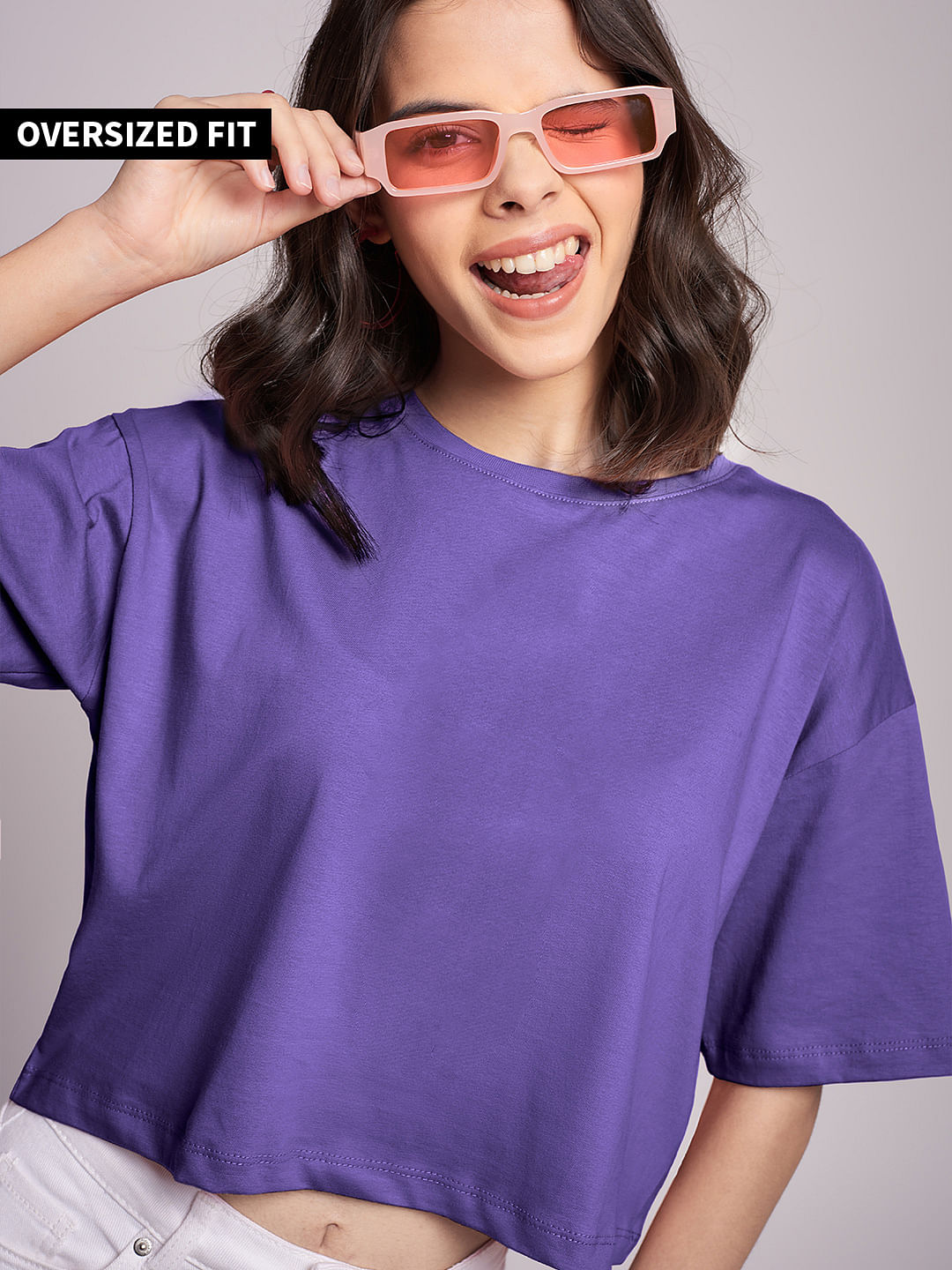 Buy Solids Light Purple Womens Oversized Cropped T Shirt Online At The