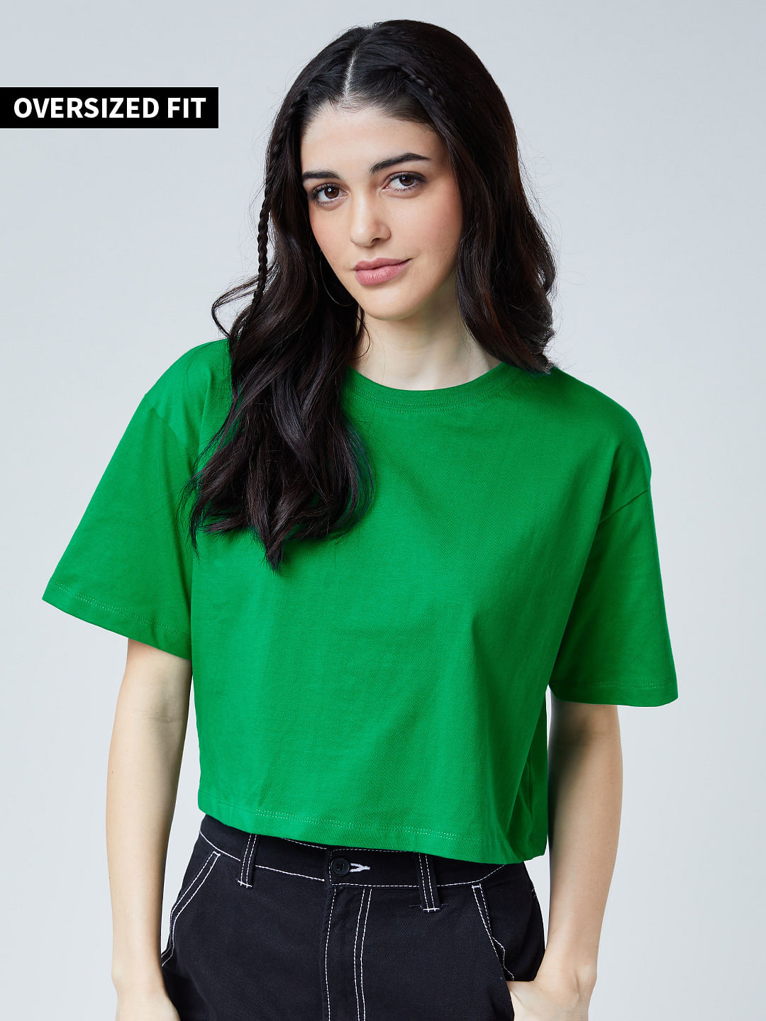 Buy Solids Green Oversized Womens Oversize Crop Tops Online At The Souled Store