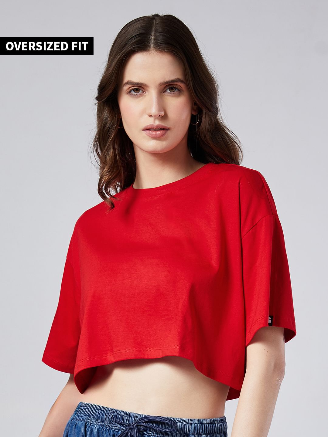 Buy Solids Fiery Red Womens Oversized Cropped T Shirt Online At The
