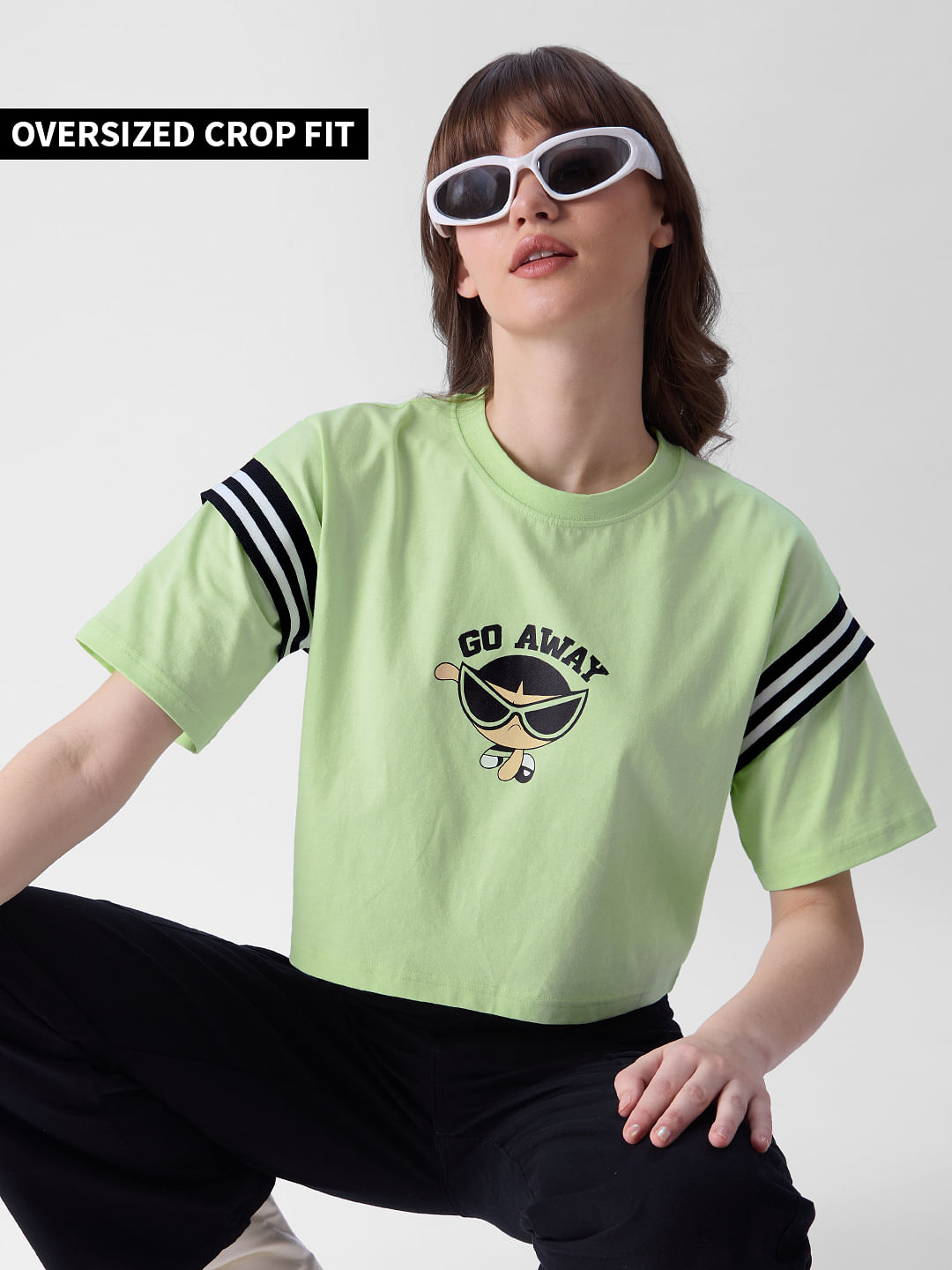 Buy Powerpuff Girls Go Away Womens Oversized Cropped T Shirt Online