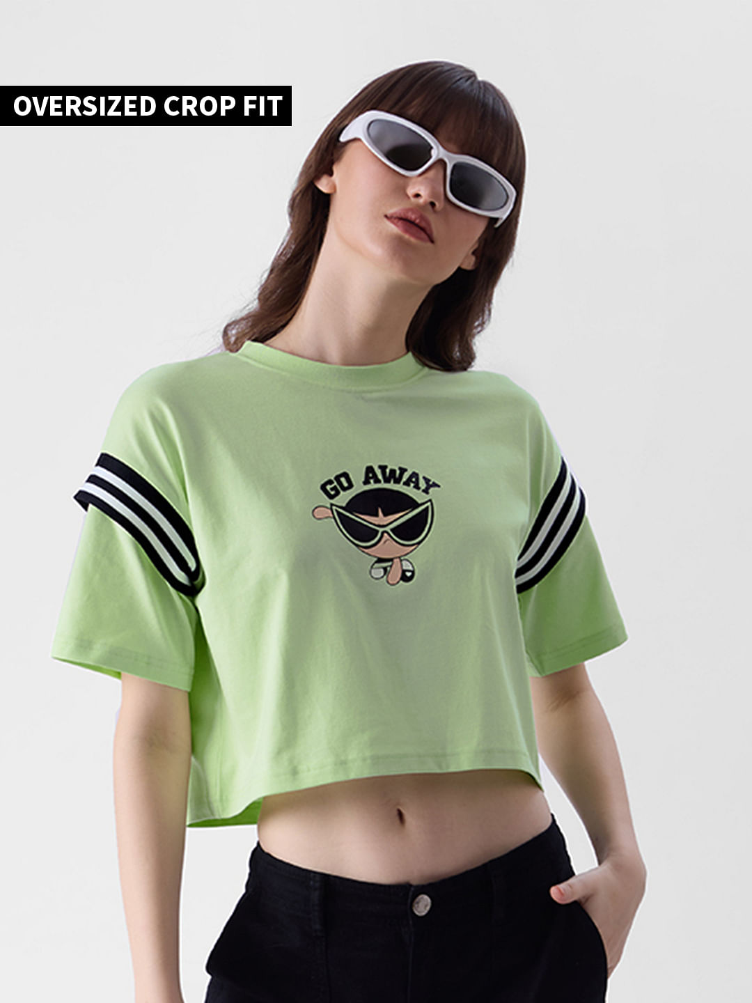 Buy Powerpuff Girls Go Away Womens Oversized Cropped T Shirt Online