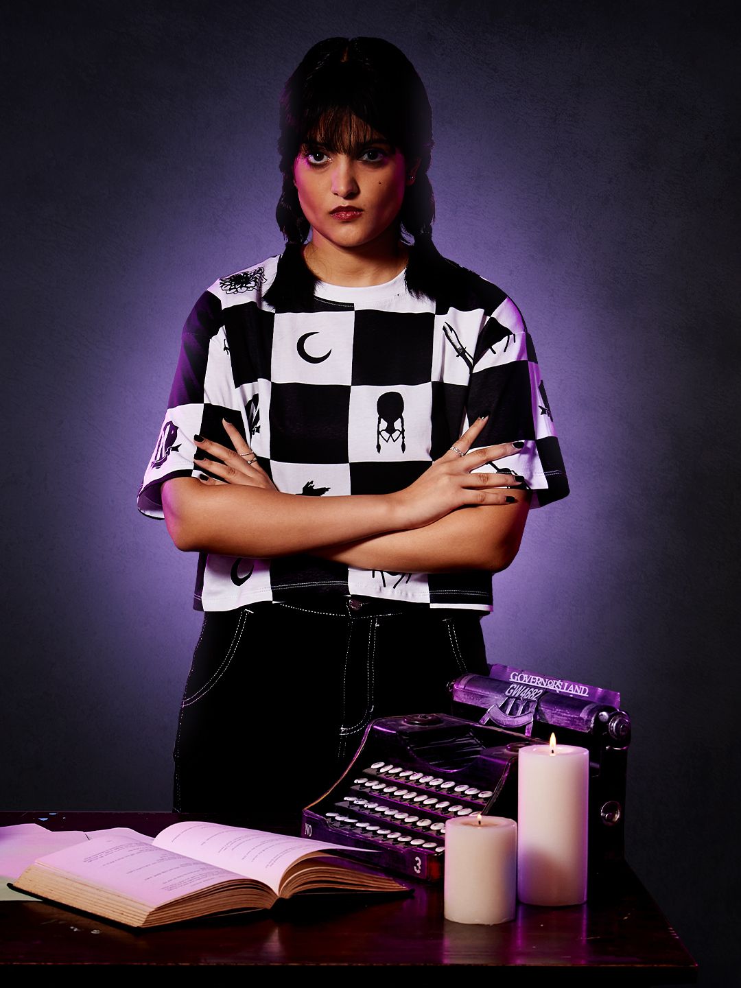 Buy Wednesday: Icons Pattern Women Oversized Crop Tops Online