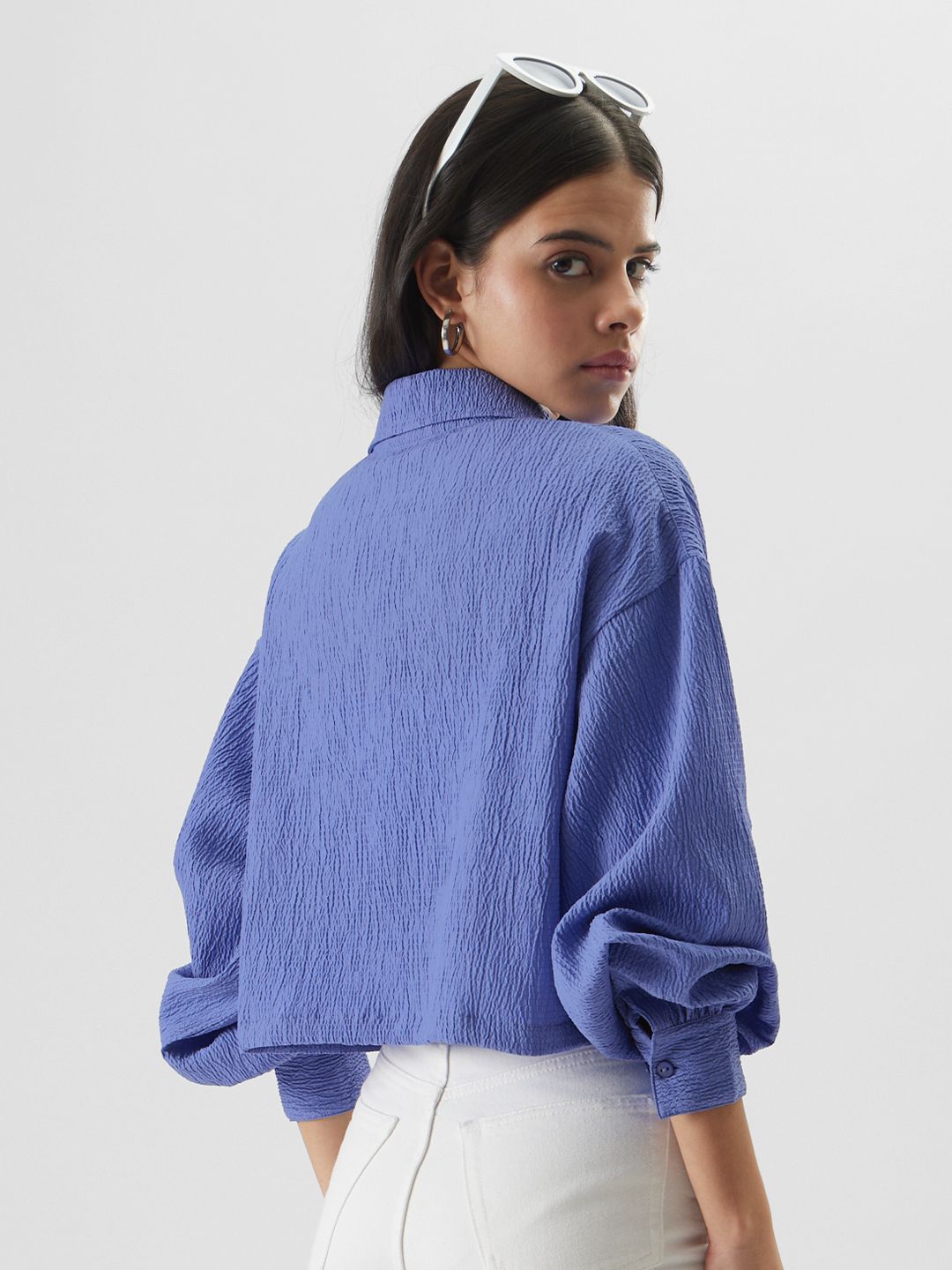 Buy Textured Top: Periwinkle Women Boxy Fit Shirts online at The Souled ...