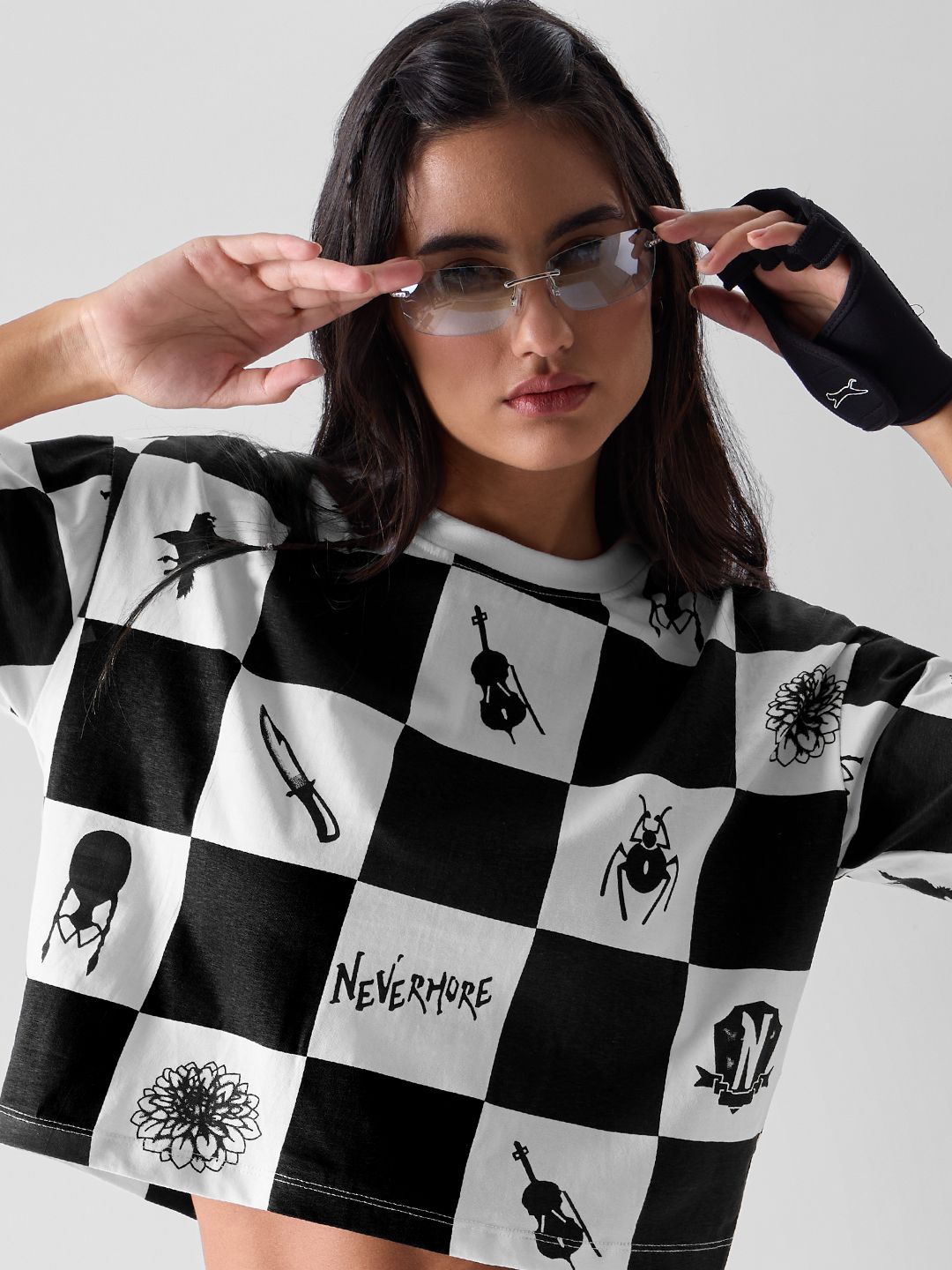 Buy Wednesday: Icons Pattern Women Oversized Crop Tops Online