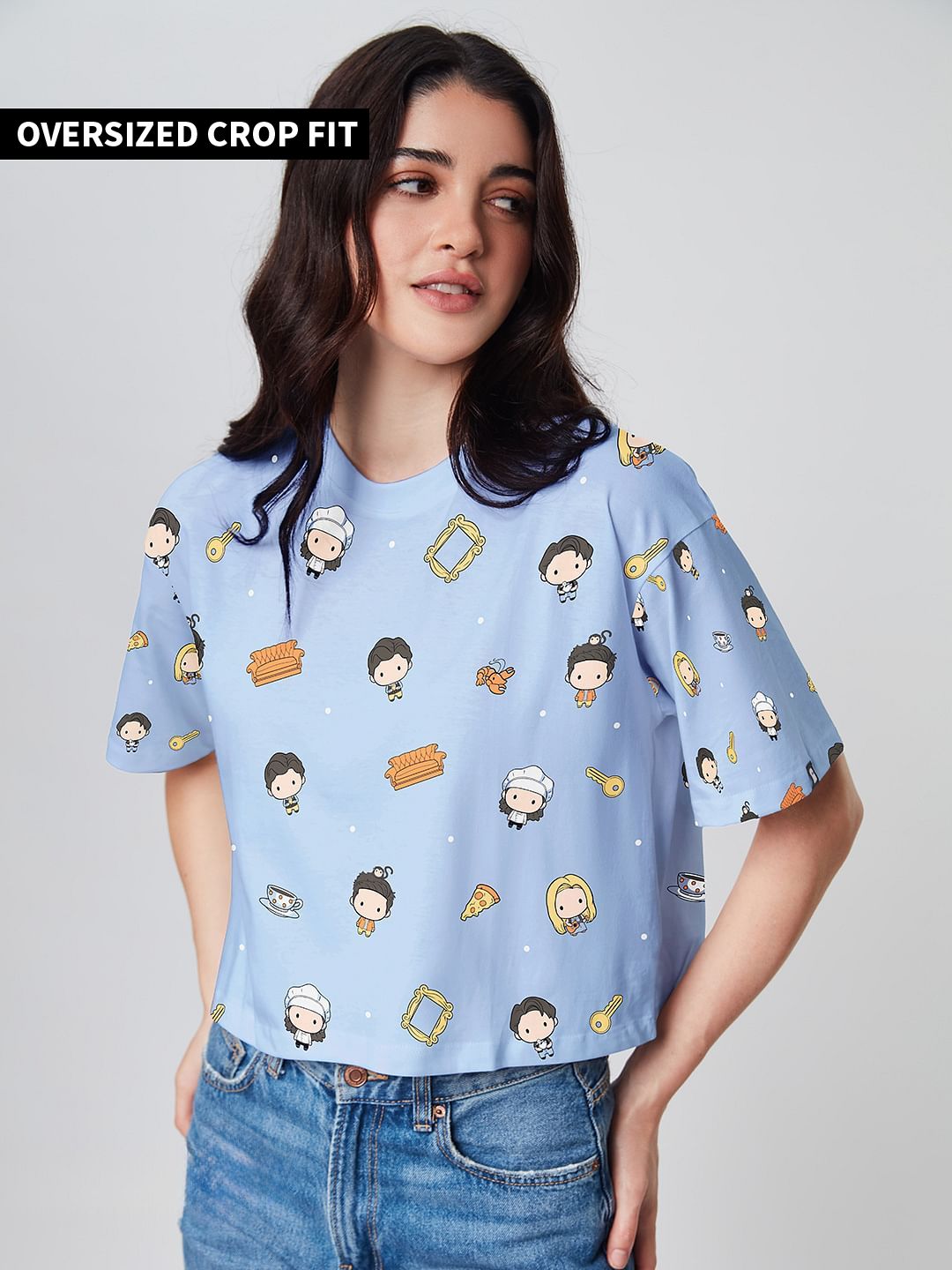 Buy Sabrina: Doodle Pattern Women Oversized Cropped Shirts