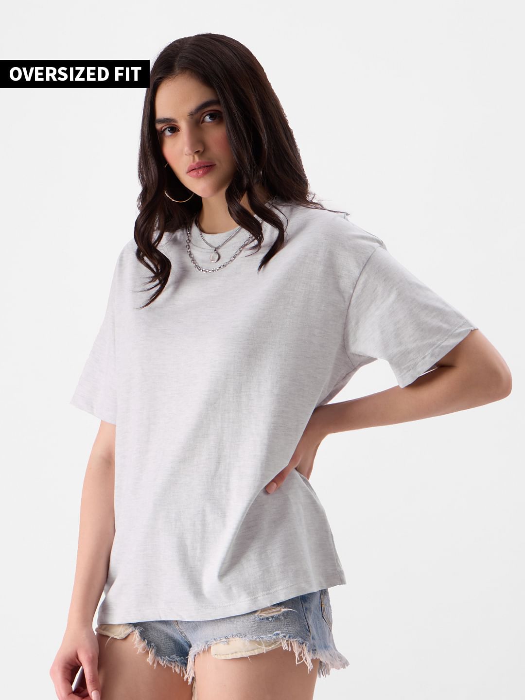 Buy Solids Bleach Melange Women Oversized T Shirts Online