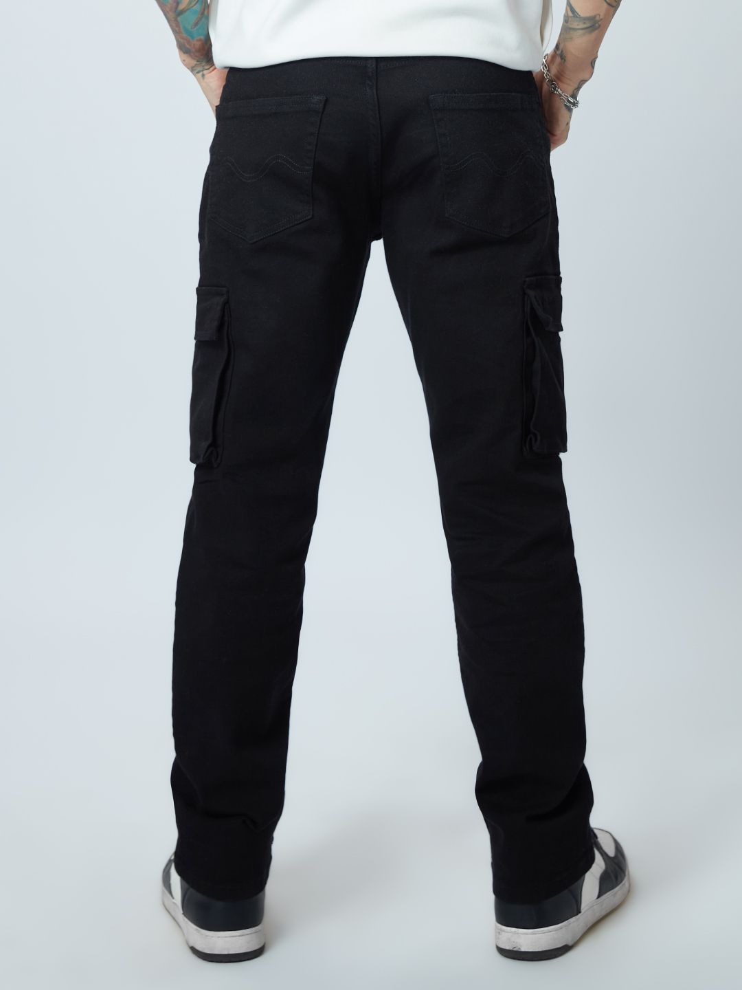 Buy Solids: Black (Straight Fit) Cargo Pants Online