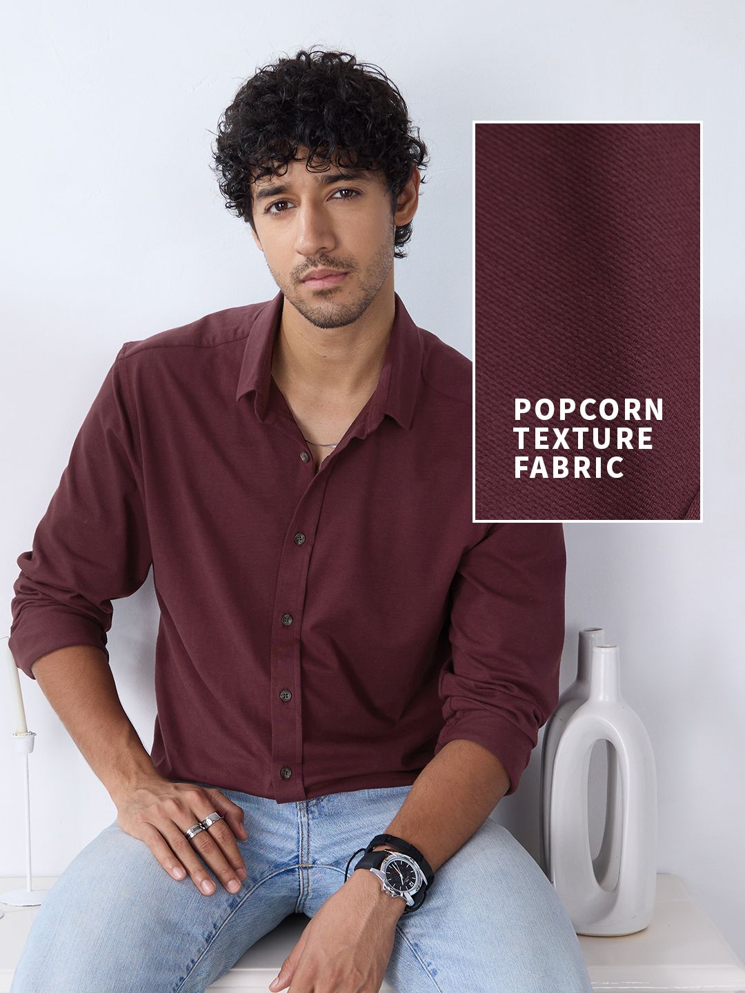 Buy Solids: Maroon Knit Shirt Online