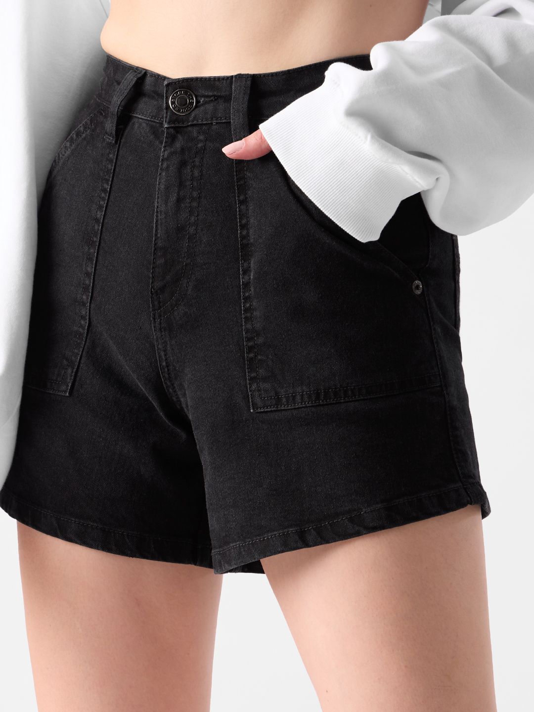 Buy Solids: Black Women Shorts Online