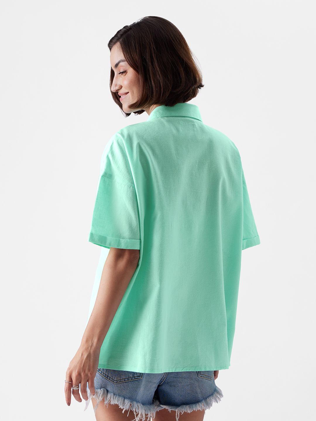 Buy Solids: Calming Green Boyfriend Shirt Online