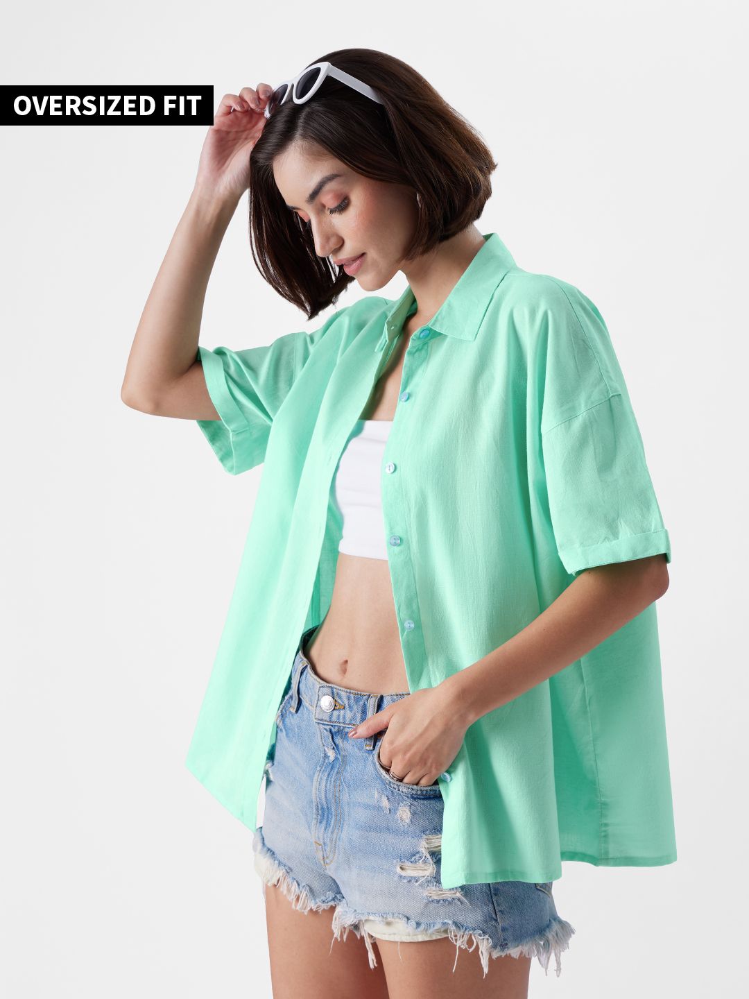 Buy Solids: Calming Green Boyfriend Shirt Online