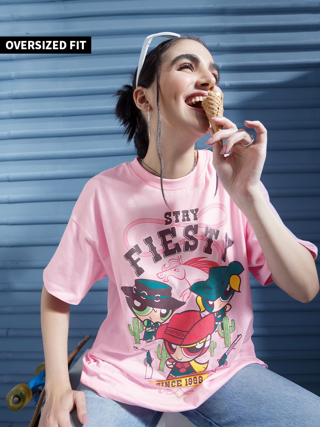 Buy Powerpuff Girls: Stay Fiesty Women Oversized T-Shirts Online