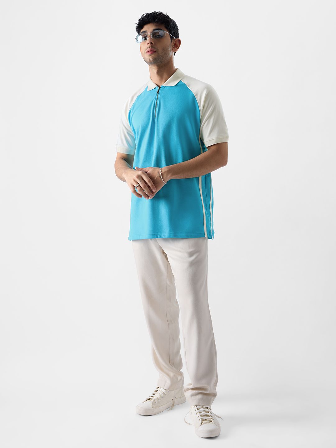 Buy Solids: Scuba Blue Colourblock Polo Online