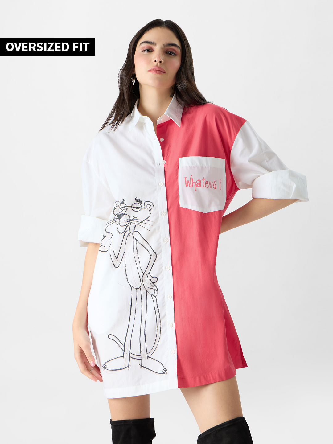 Buy Pink Panther Whatevs Women Oversized Shirt Dresses Online