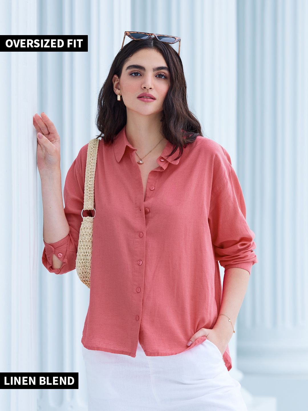 Buy Solids: Coral Boyfriend Shirt Online