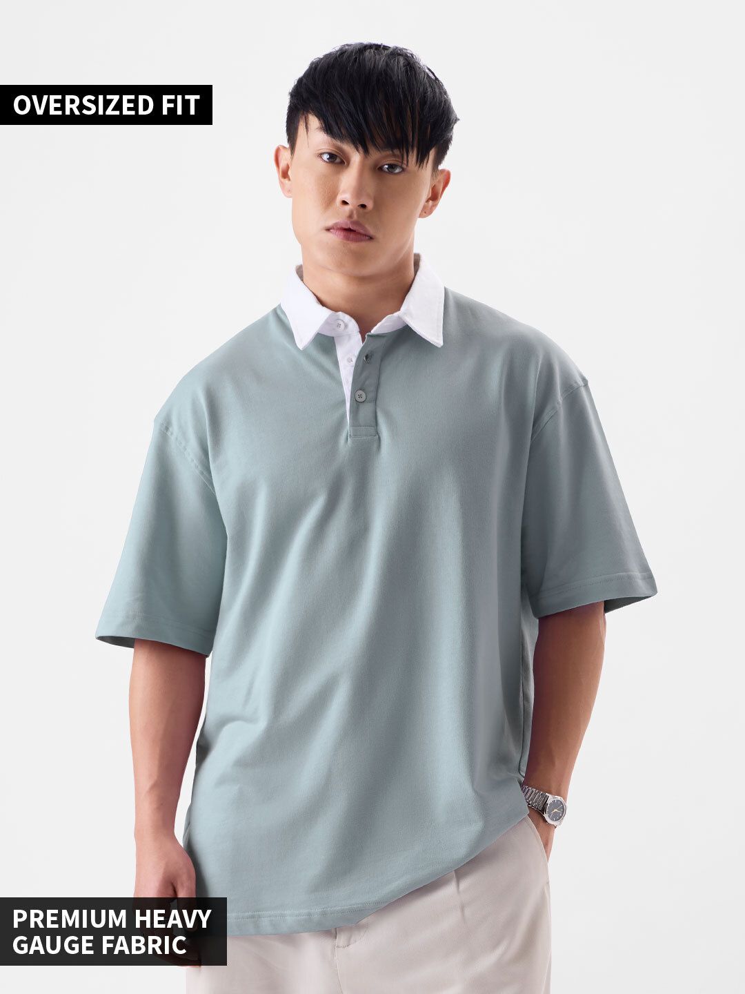 Buy Solids: Pearl Grey Oversized Polos T-Shirts Online