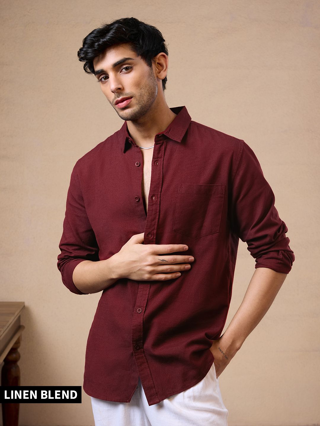 Buy Solids: Red Men Cotton Linen Shirts Online
