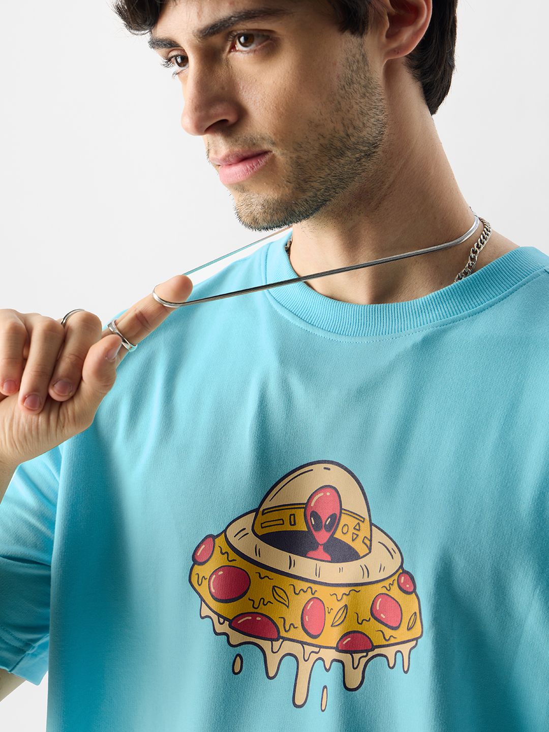 Buy AI Aliens: Pizza Invasion Men Oversized Tshirt Online