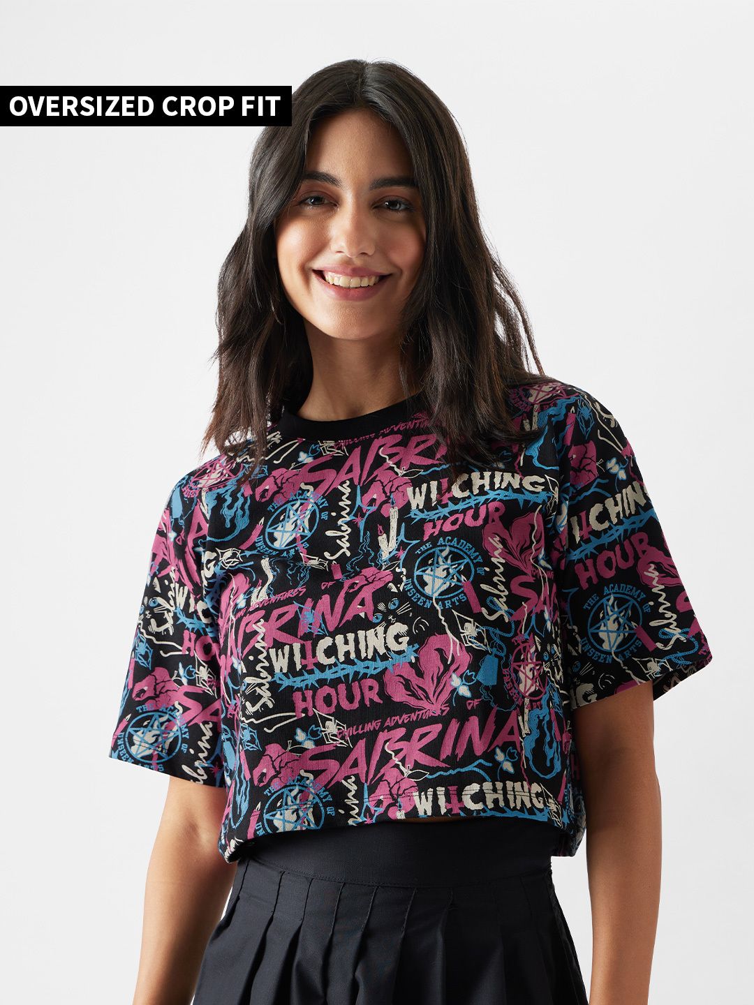 Buy Sabrina: Doodle Pattern Women Oversized Cropped Shirts