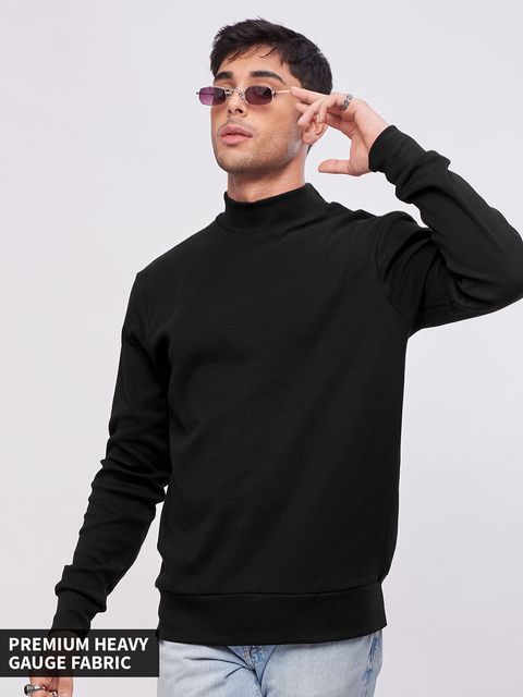 Buy Solids: Black Men's High Neck Sweatshirt Online.