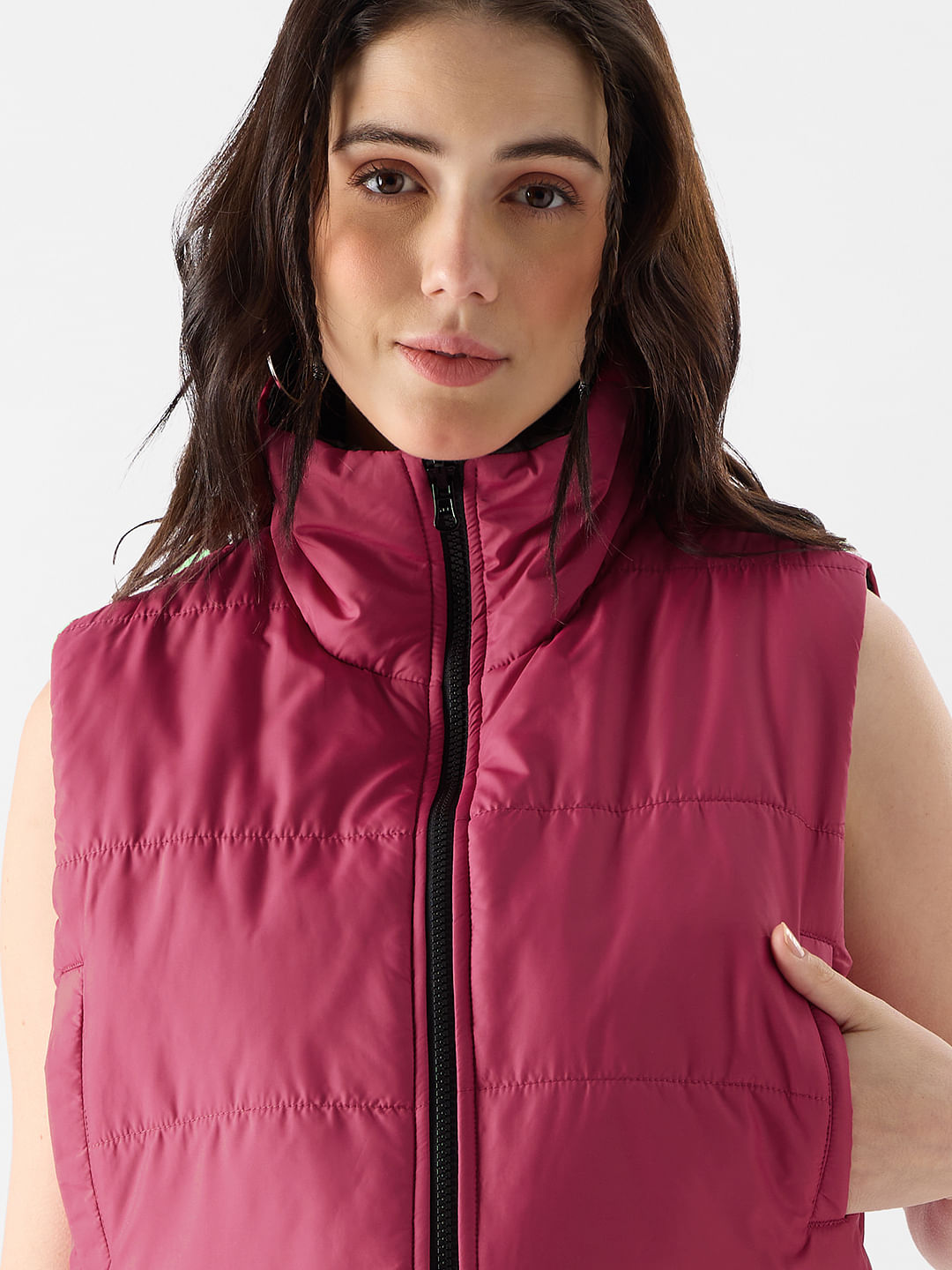 Buy Solids Pink Black Reversible Women Puffer Jackets Online At The Souled Store
