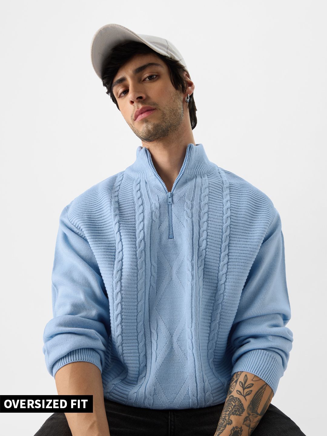 Buy Solids: Airy Blue Mens Oversized Pullover Online