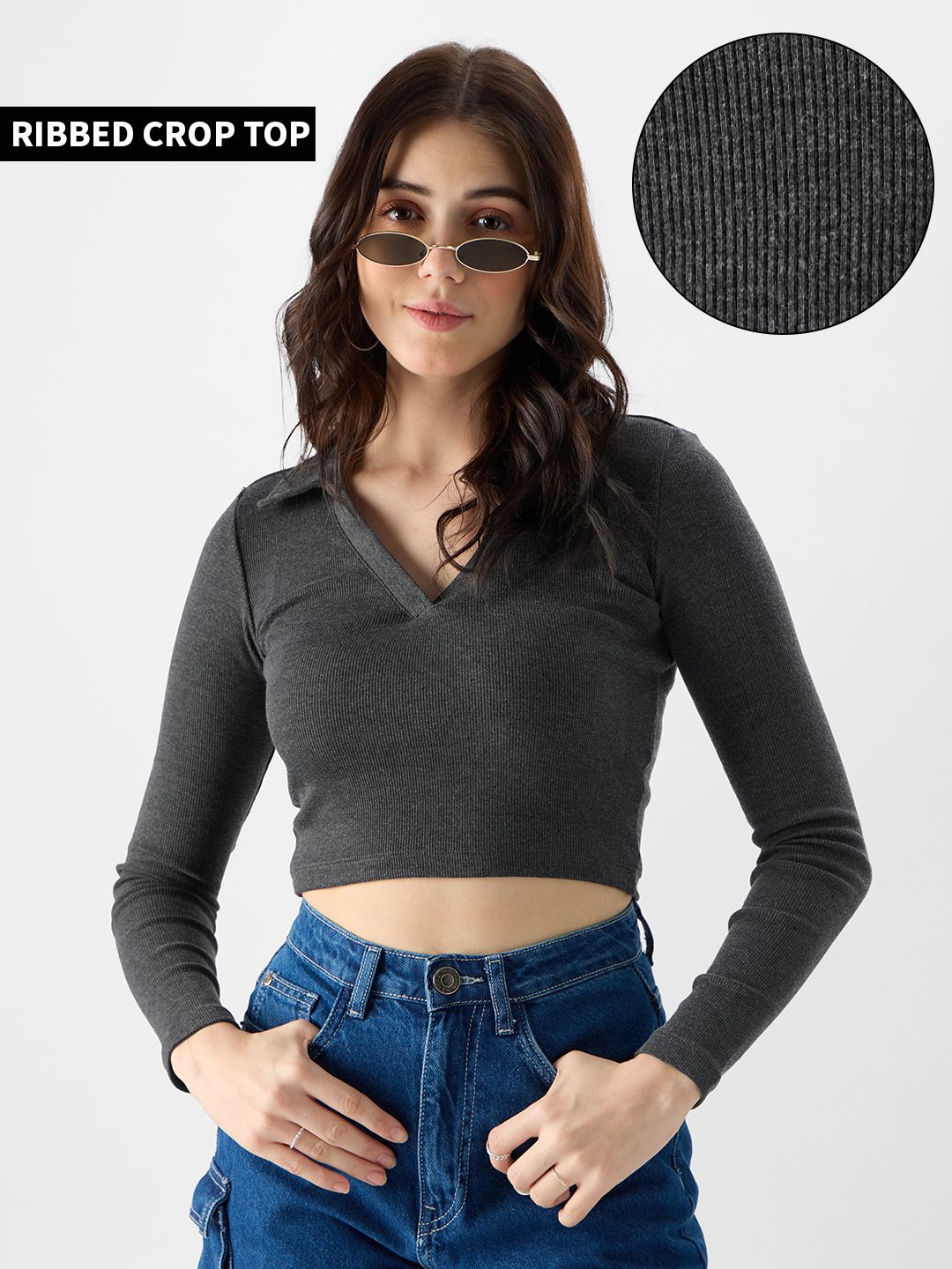 Buy Solids: Anthra Melange Women Polo T-Shirts Online