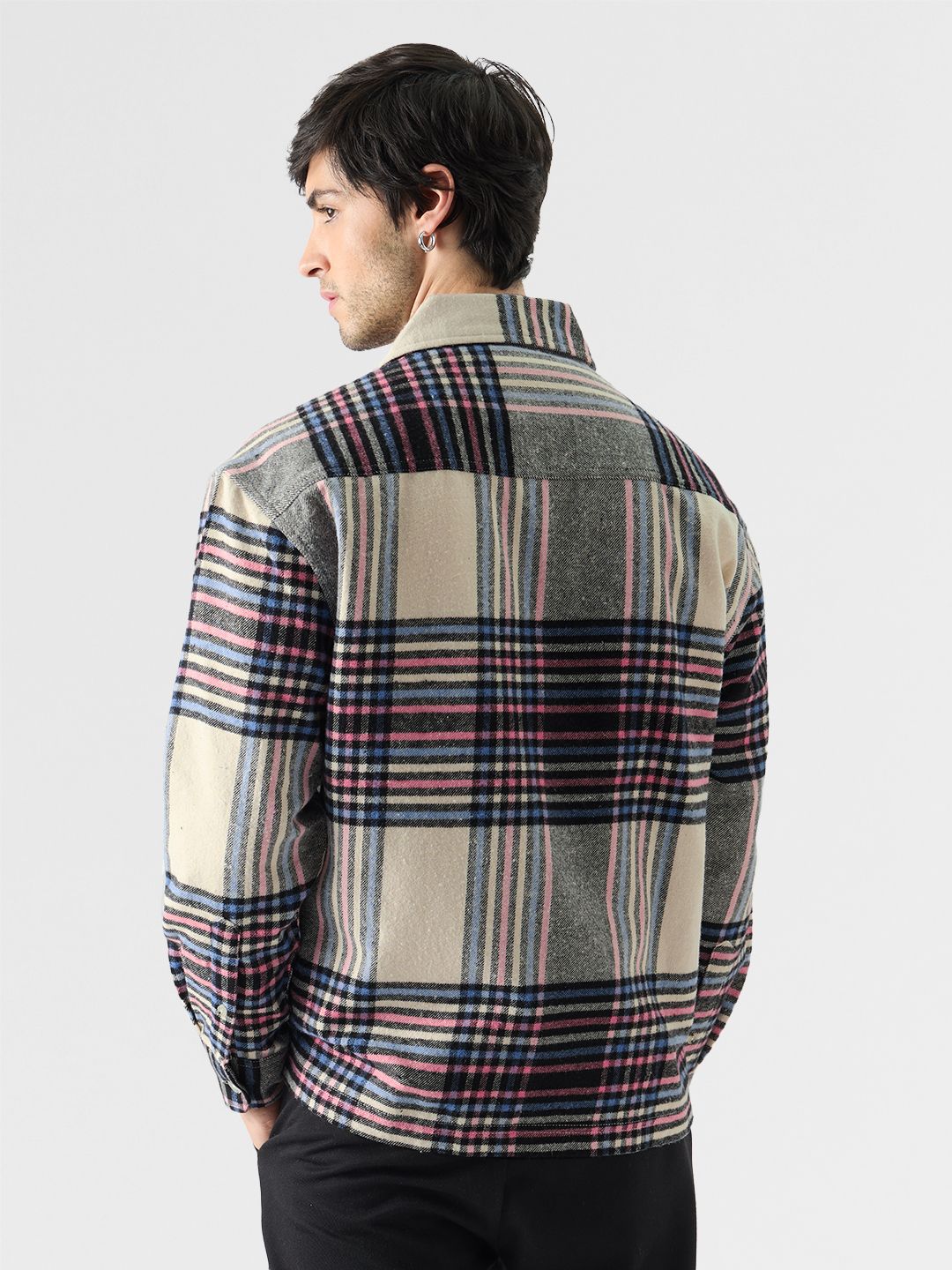 Buy Plaid: Blue and Pink Mens Button Shacket Online