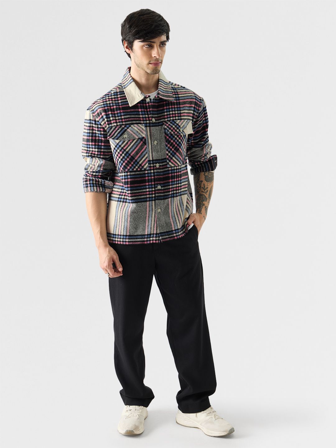 Buy Plaid: Blue and Pink Mens Button Shacket Online