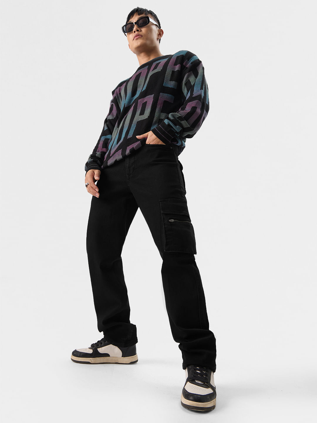 Buy Solids Black Cargo Men Cargo Jeans Online