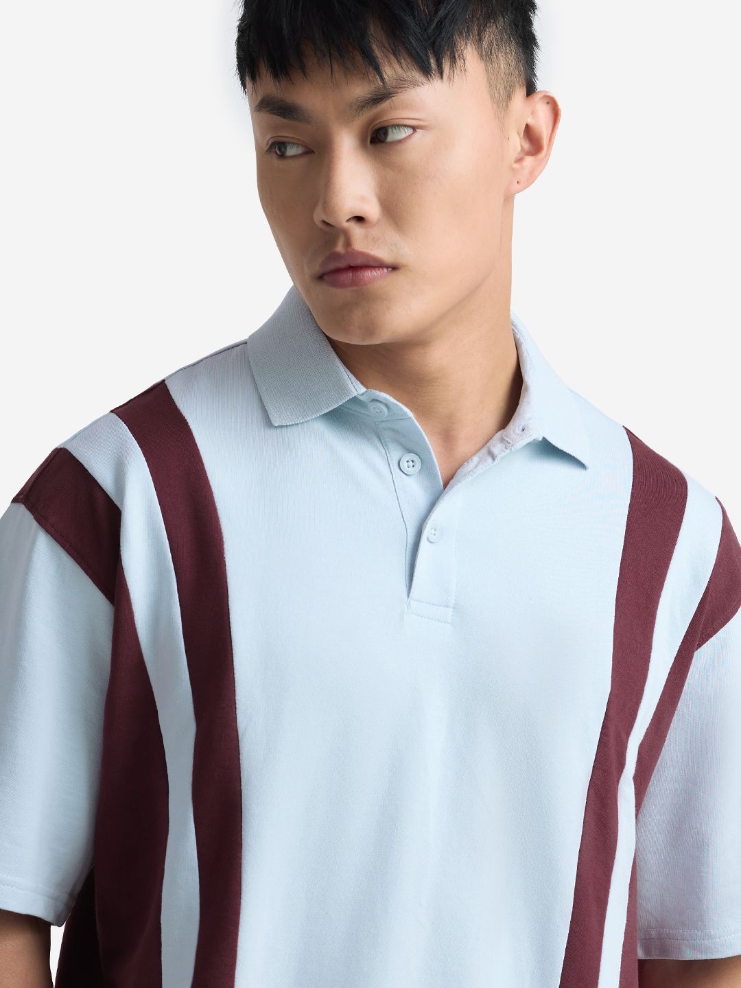 Buy Solids: Light Blue & Brown Oversized Polo Online