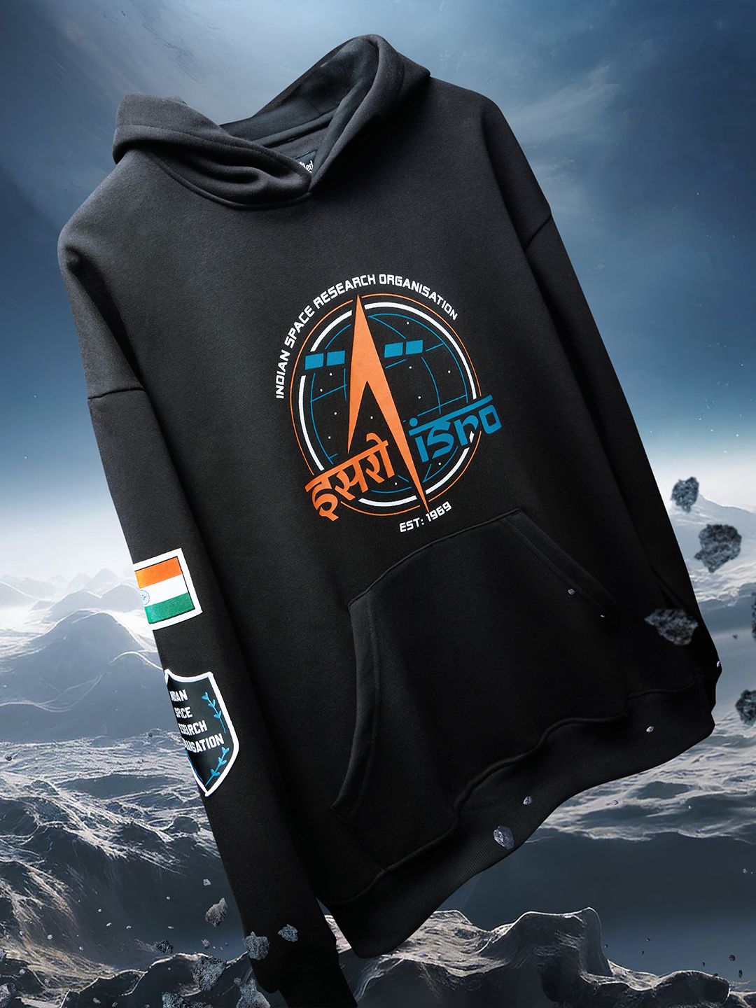 Buy Official ISRO: Logo Mens Oversized Pullover Hoodie Online