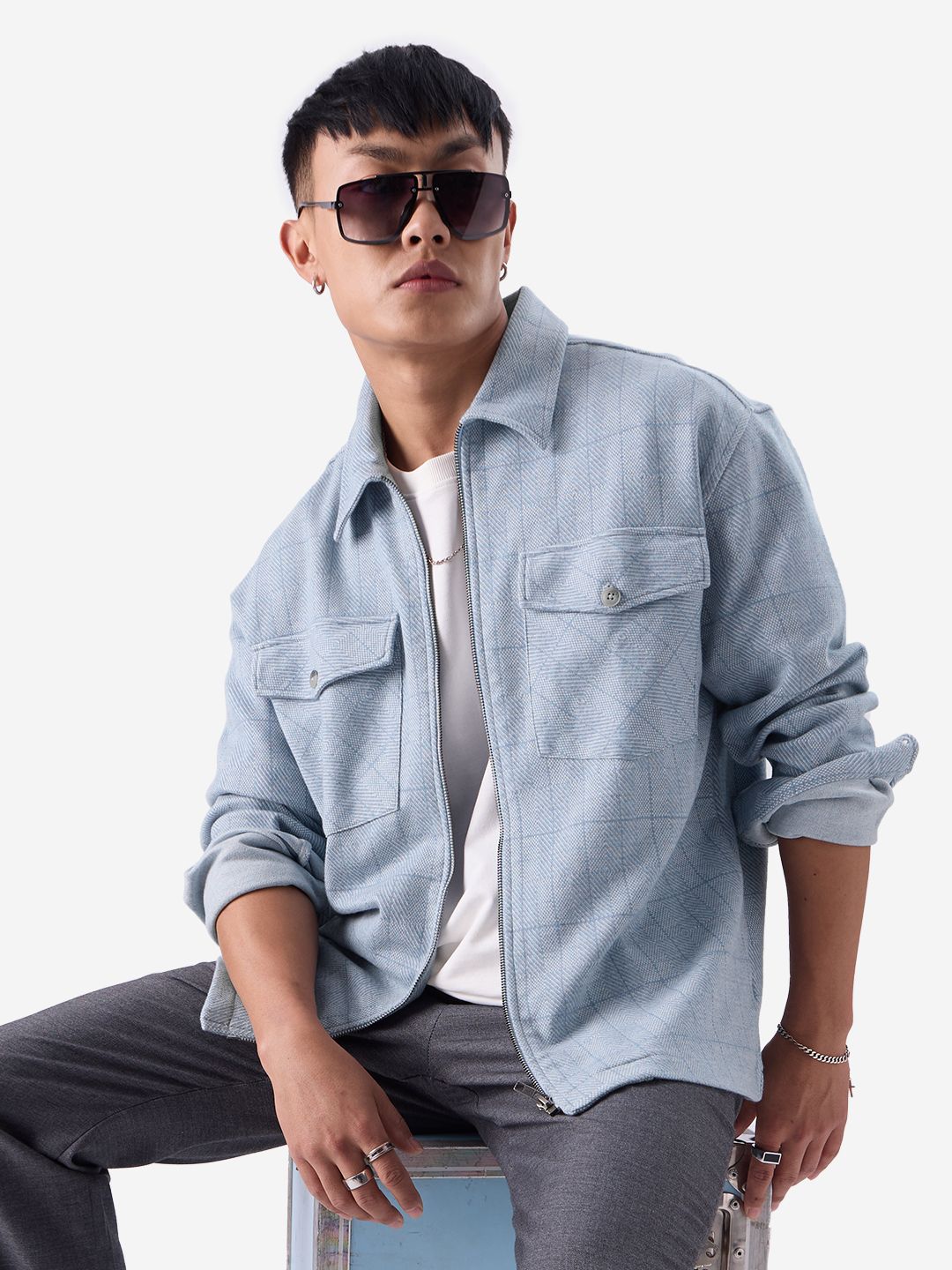 Buy TSS Originals: Blue Windowpane Men's Shacket Online