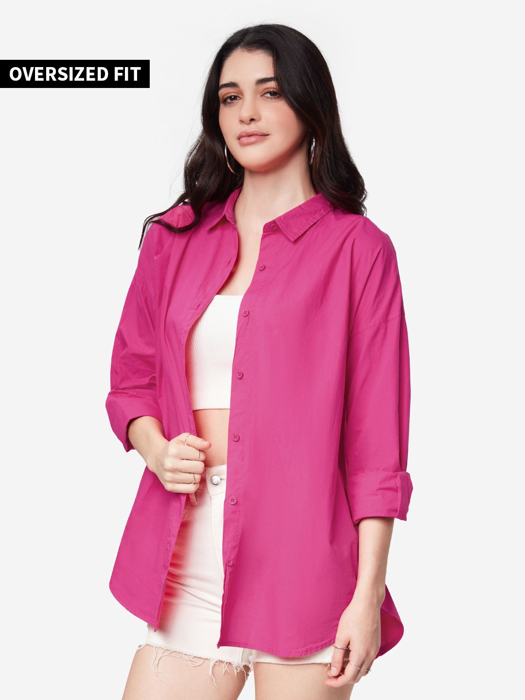 Buy Hot Pink Solid Boyfriend Shirt Online