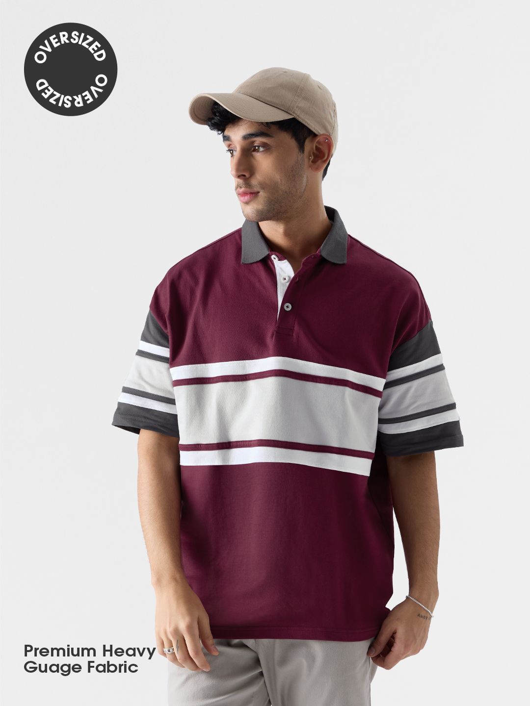 Buy Solids: Maroon Colourblock Oversized Polo Online