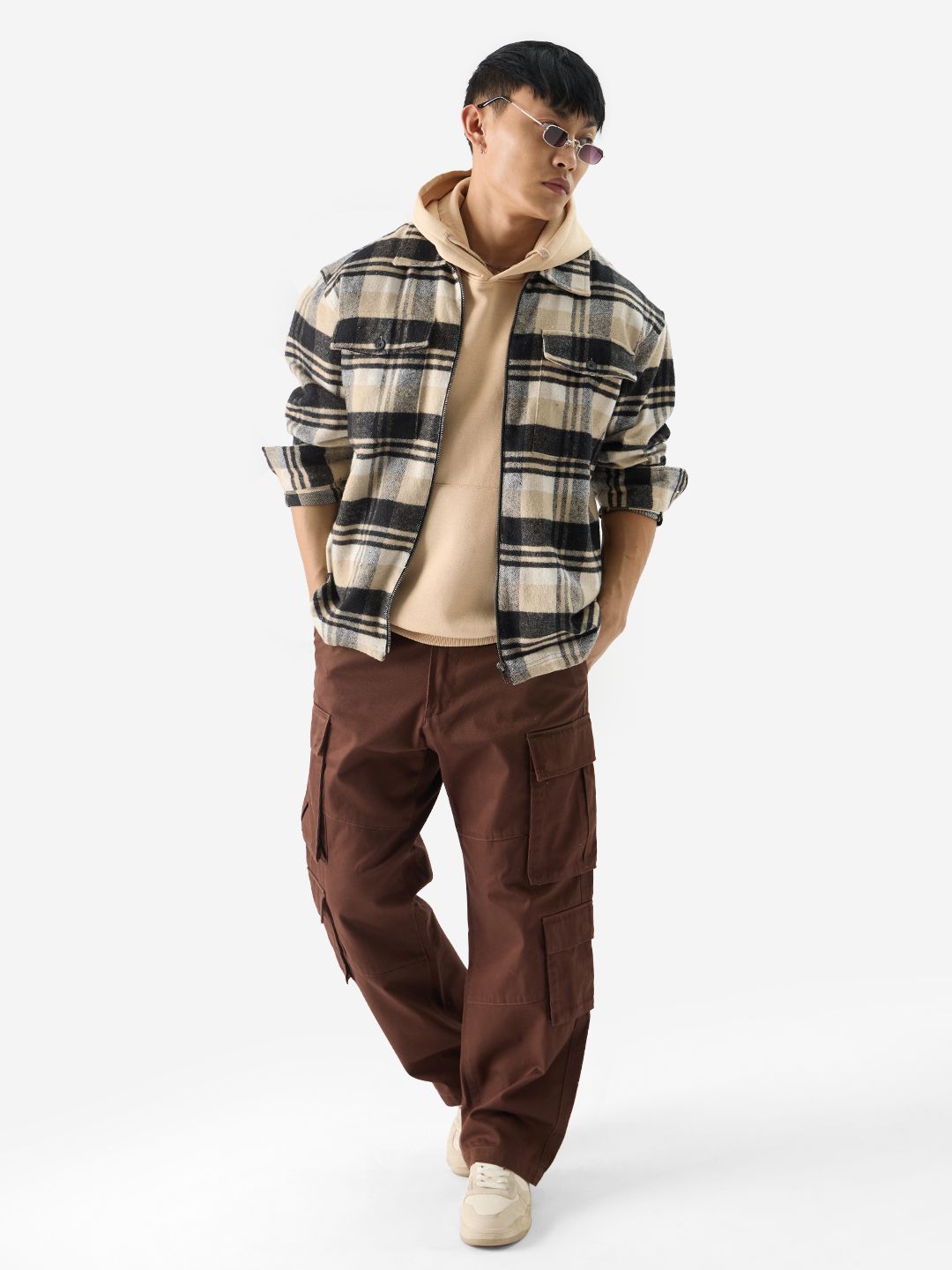 Buy Plaid: Brown and Black Mens Zipper Shackets Online