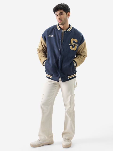 Buy Solids: Navy Men Oversized Varsity Jacket Online
