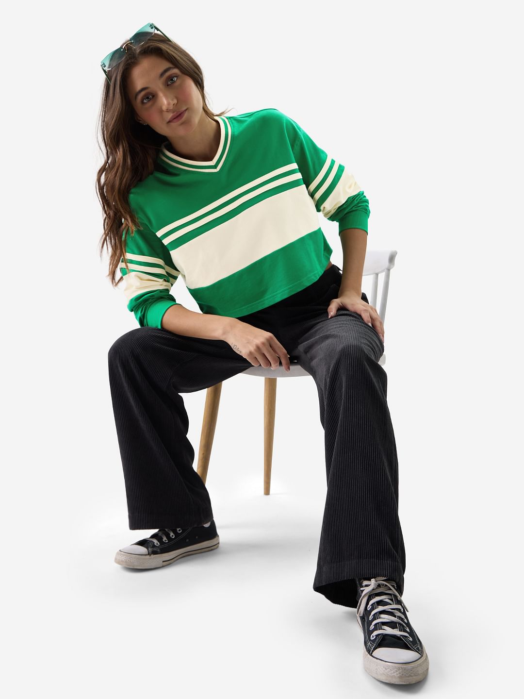 Buy Tss Varsity Celadon Cream Women Oversized Cropped T Shirts Online