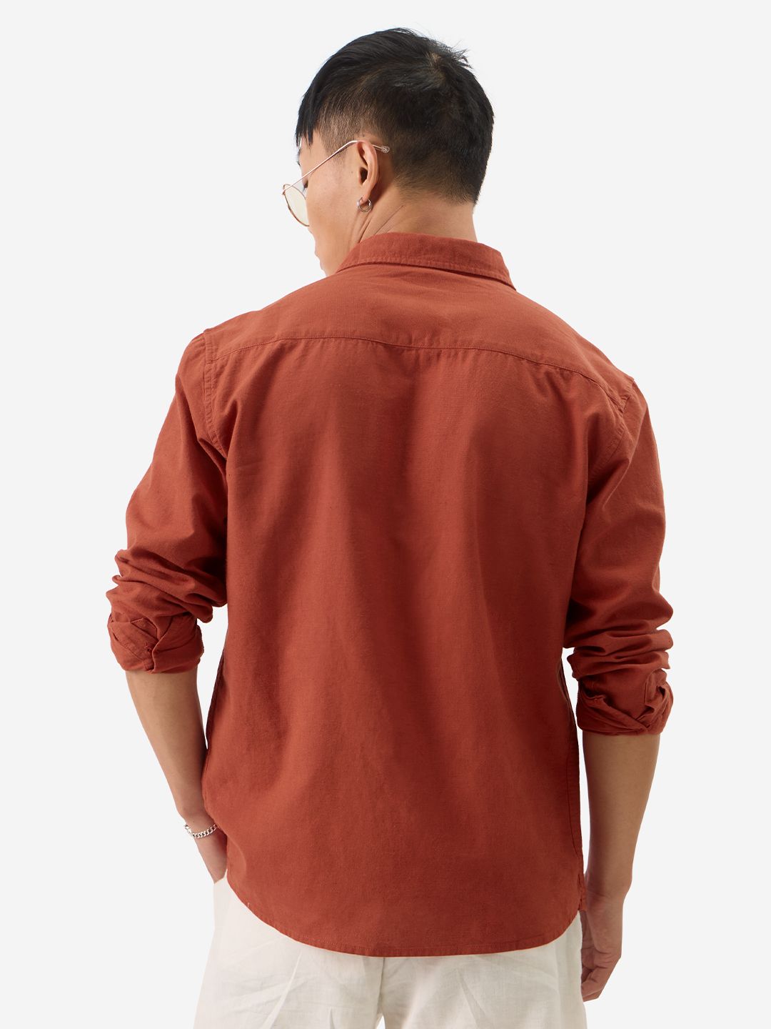Buy Solids: Sunset Red Cotton Linen Shirts Online