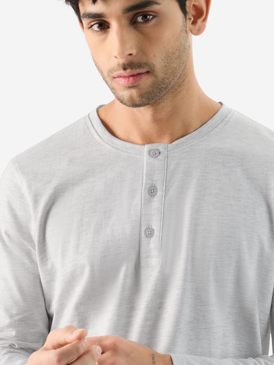 Buy Solid: Light Melange Henley T-Shirt Online