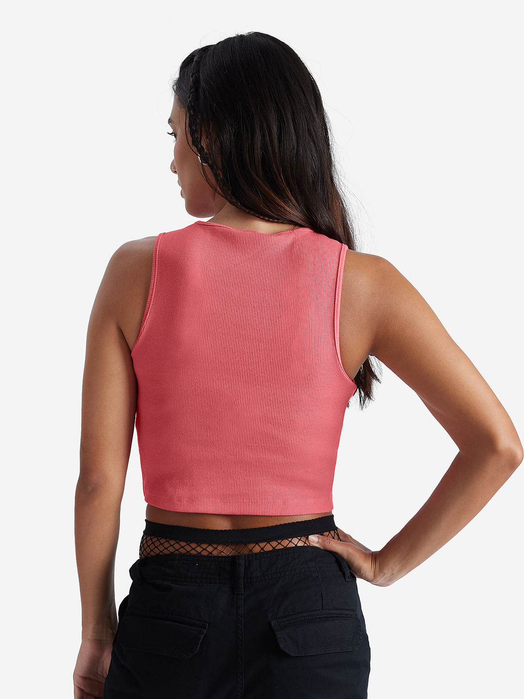 Buy Solids Coral Pink Cropped Tank Tops Online At The Souled Store