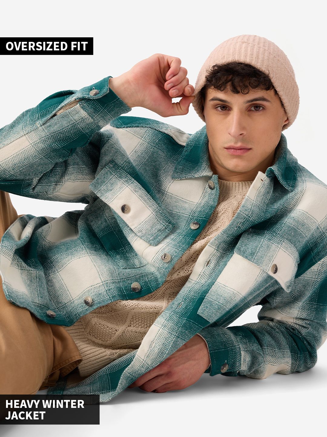Buy Plaid: Light Emerald And White Men Flannel Shackets Online