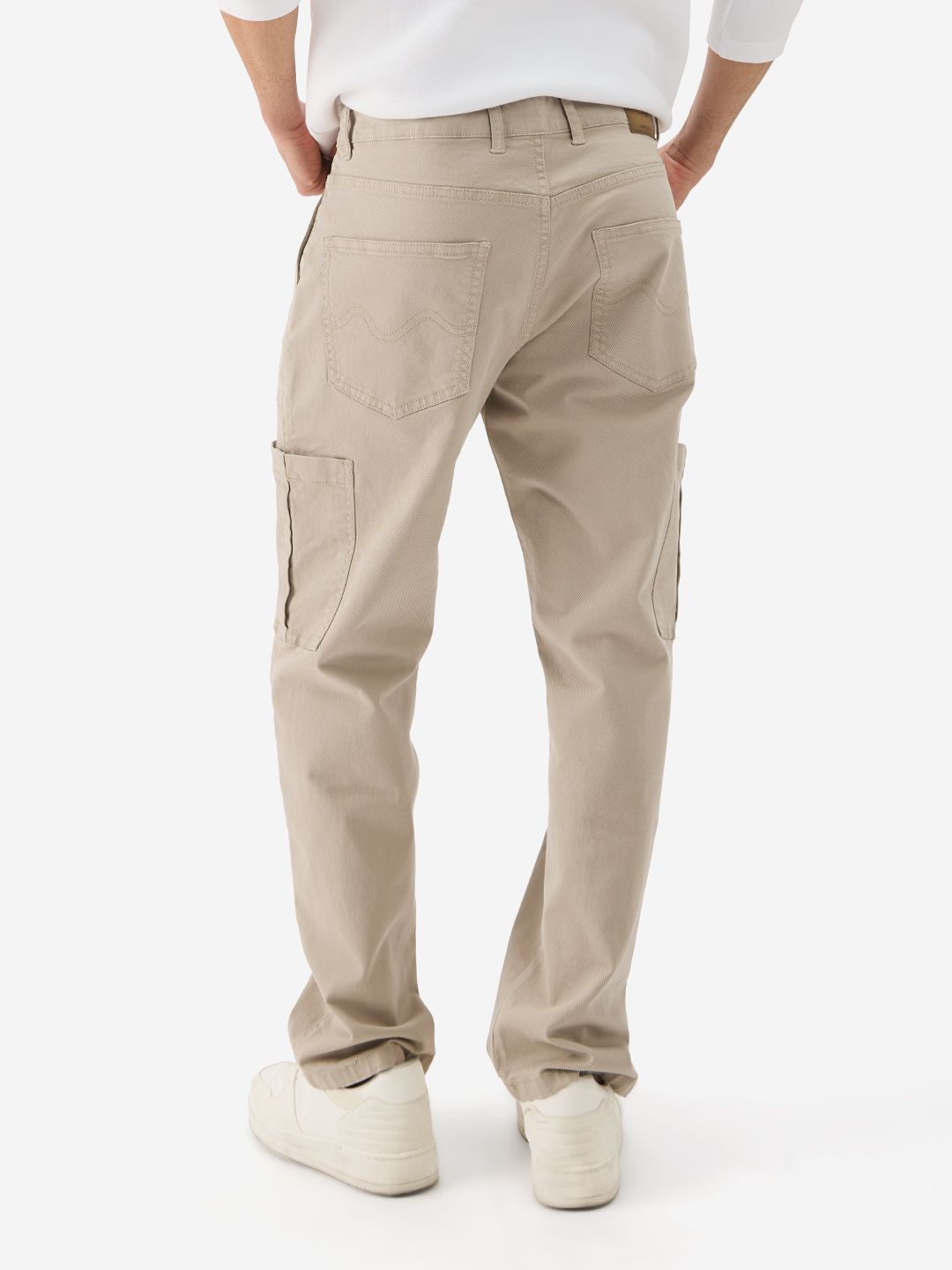 Buy Solids: Light Beige (Straight Fit) Men Cargo Jeans Online
