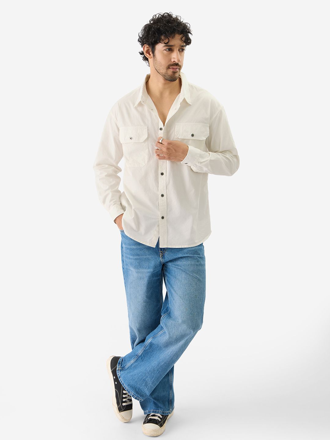 Buy Solids: Off White Men Utility Shirts Online