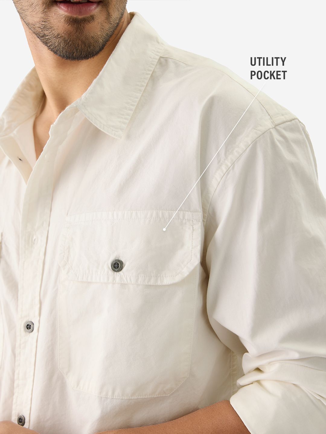 Buy Solids: Off White Men Utility Shirts Online