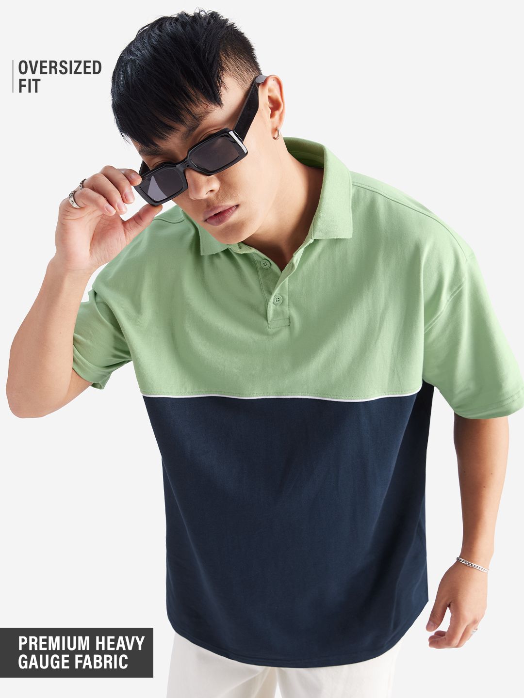 Buy Solids: Jade Green & Navy Blue Colourblock Polos Online